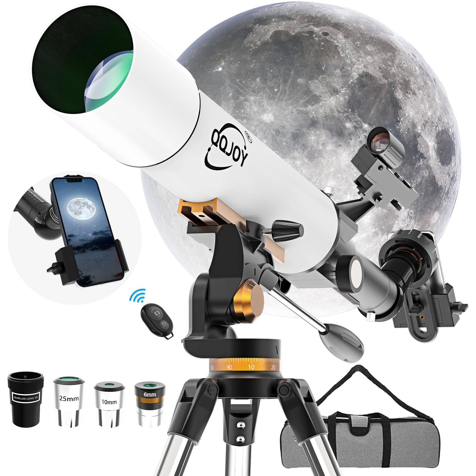 90mm Aperture Telescope for Adults High Powered, 600mm Refracting Multi-Coated Telescope for Adults Astronomy & Kids & Beginners (24X-300X) with Tripod,Carrying Case,Barlow,Phone Adapter