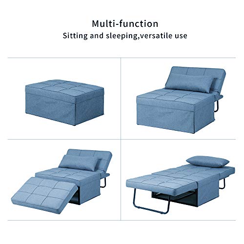 Ainfox Ottoman Sofa Bed, 4 in 1 Multi-Use Folding Guest Bed Full Padded Lounge Couch Bed Convertible Single Sofa Chair (Light Blue)