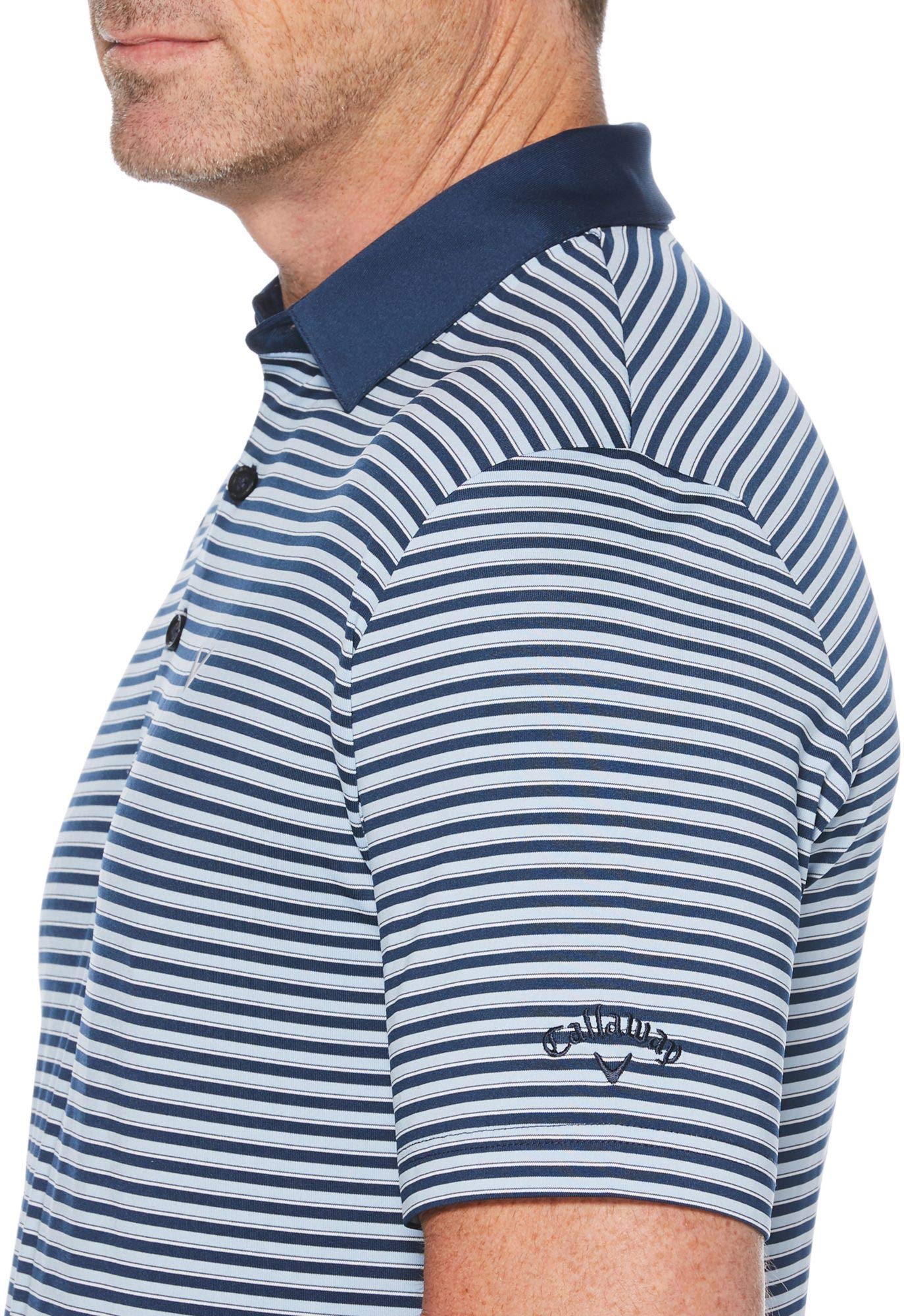Callaway Men's Stripe Short Sleeve Golf Polo Shirt (Big & Tall and Regular), Medieval Blue, Small