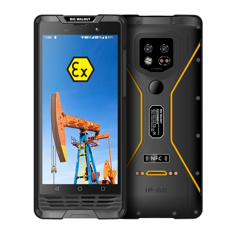 Big Walnut B2 Rugged Smartphone(2023), eSIM Dual 5G 8GB+256GB Rugged Phone Unlocked, 5.5" FHD+ Rugged Cell Phone, Android 12, 64MP Camera, 24MP Night Vision, NFC ATEX SmartphoneïŒYellowïŒ