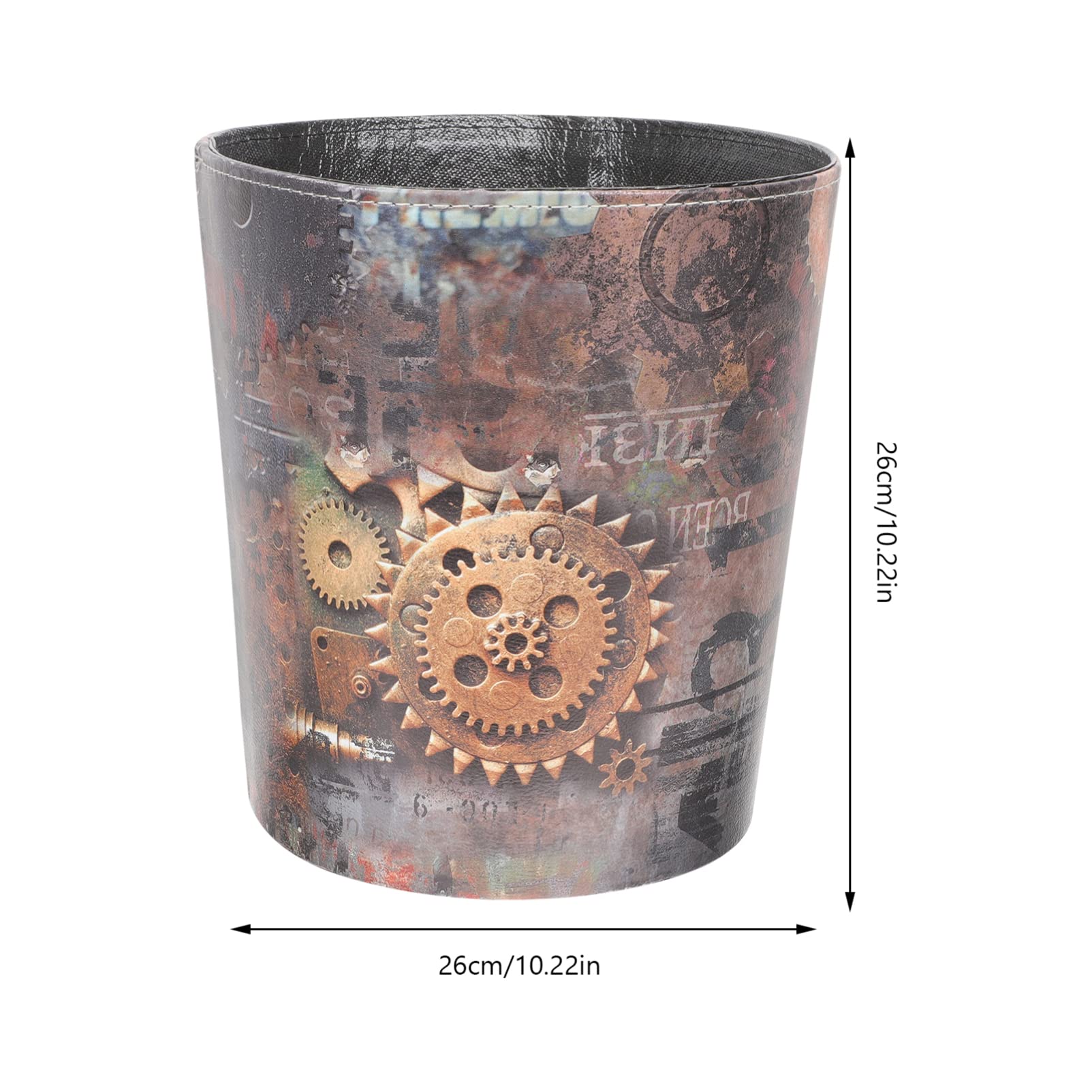 ARTSIM PU Leather Trash Can Steampunk Gear Wheel Garbage Bin Wastebasket Trash Bins Storage Container for Home Bathroom Kitchen Office