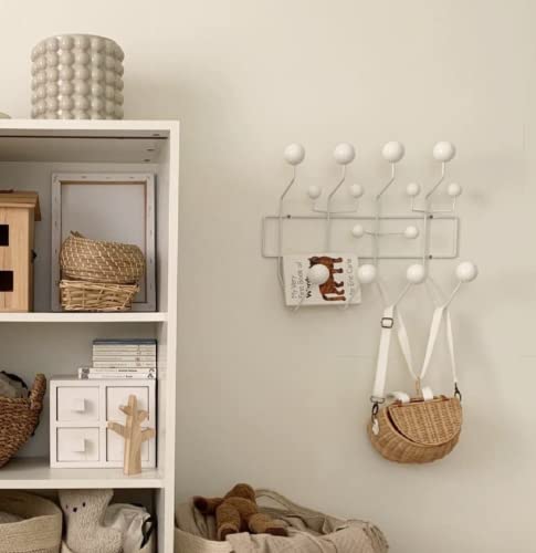 SHISEDECO Classic Hang it All Coat Rack, Mid Century Modern Wall Mounted Coat Hooks with Painted Solid Wooden Balls(Multi Colors Available) (White)