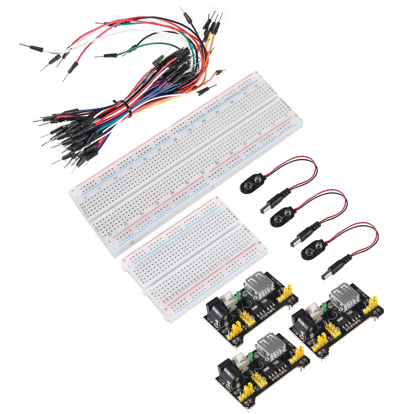 AITIAO Breadboard Kit with 1Pcs 830 & 400 Tie-Points Breadboard 65Pcs Breadboard Jumper Wires 3Pcs Power Supply Module MB 102(5V/3V) 3Pcs I Type Battery Clip