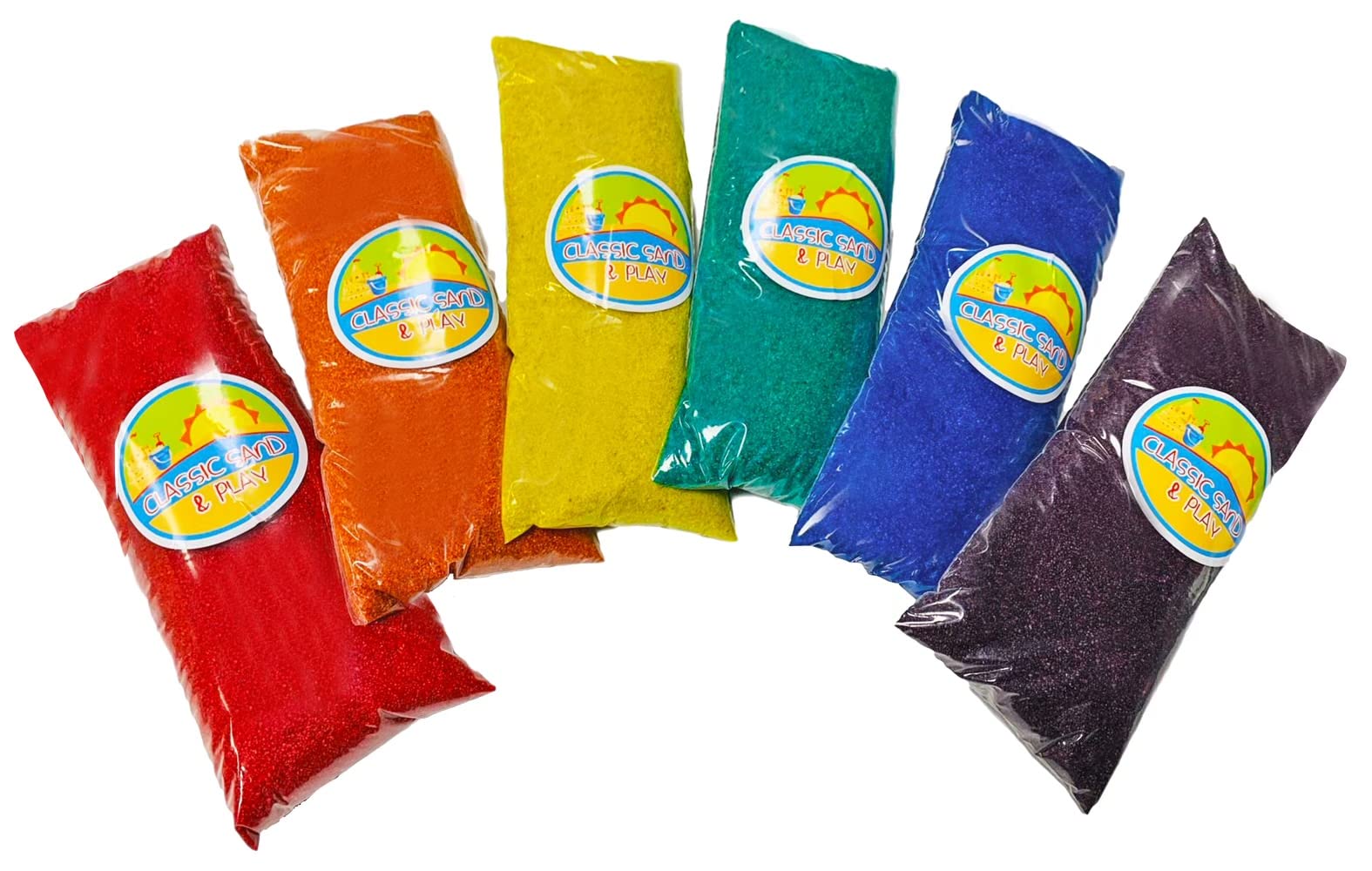 Classic Sand and Play Colored Play Sand Multipack, 6 Pack of 2.5 lb. Bags, Fun for Building, Sandbox, Therapy Tables, Arts and Crafts Use, Stimulate Sensory Skills, Stainless Color