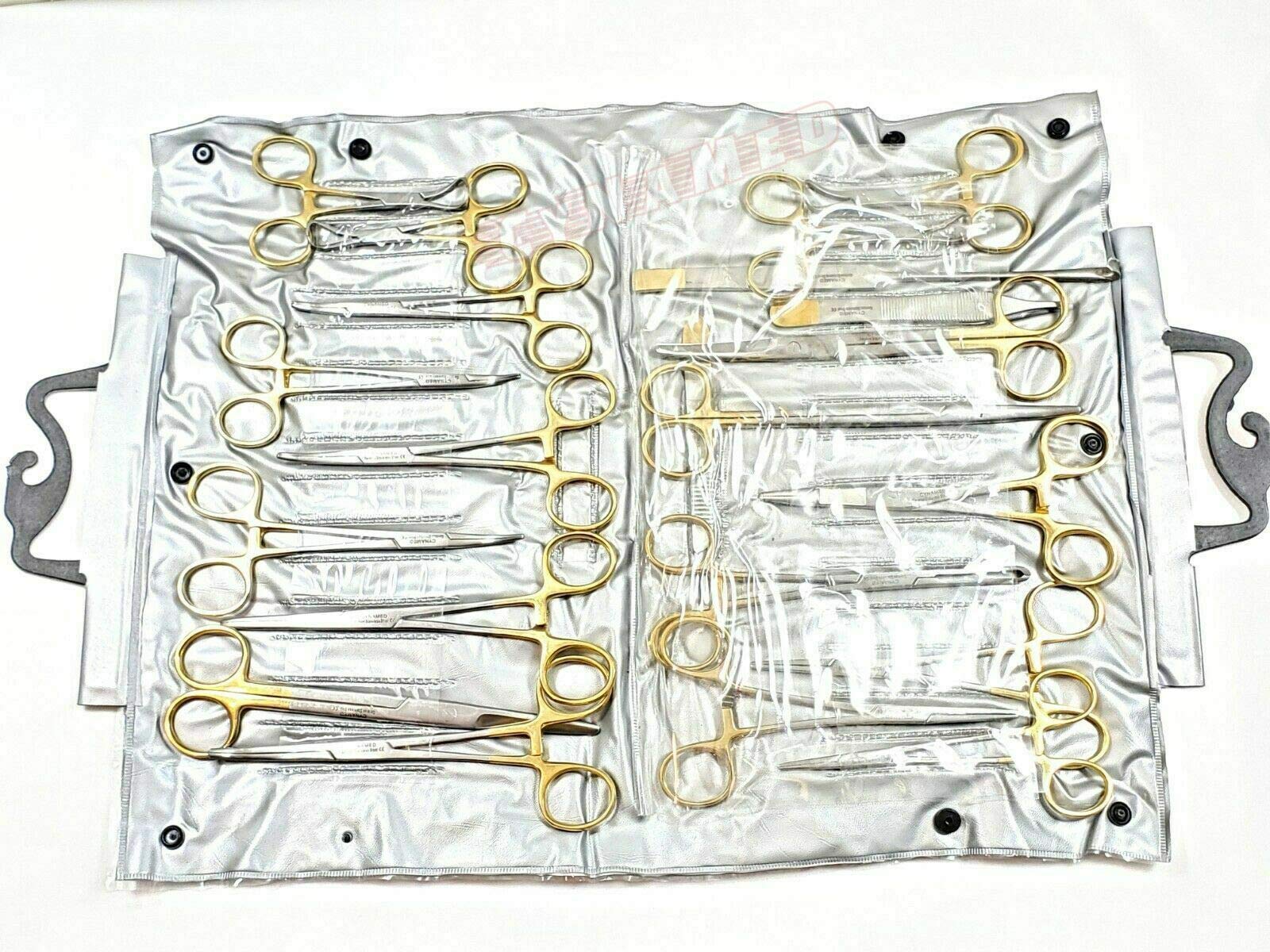 Cynamed-Gold Premium German 82 Pcs Veterinary Instruments Set -Include Kelly Forceps- Mosquito Forceps -Carmalt Forceps -Backhaus Towel Clamp- Mayo Metzenbaum Scissors- All in ONE