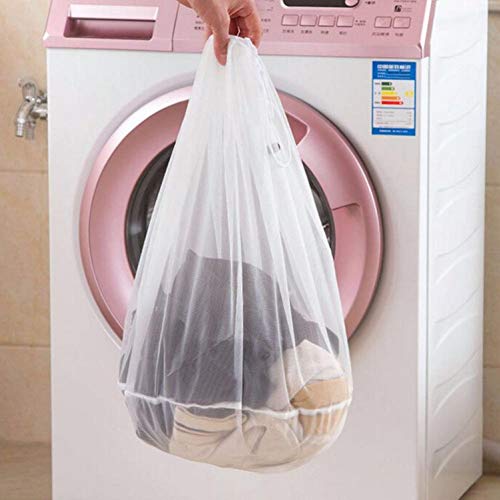 Shuohu 1 Piece Mesh Laundry Bags for Delicates,Anti-Tangle Washing Machine Drawstring Laundry Bag - White S