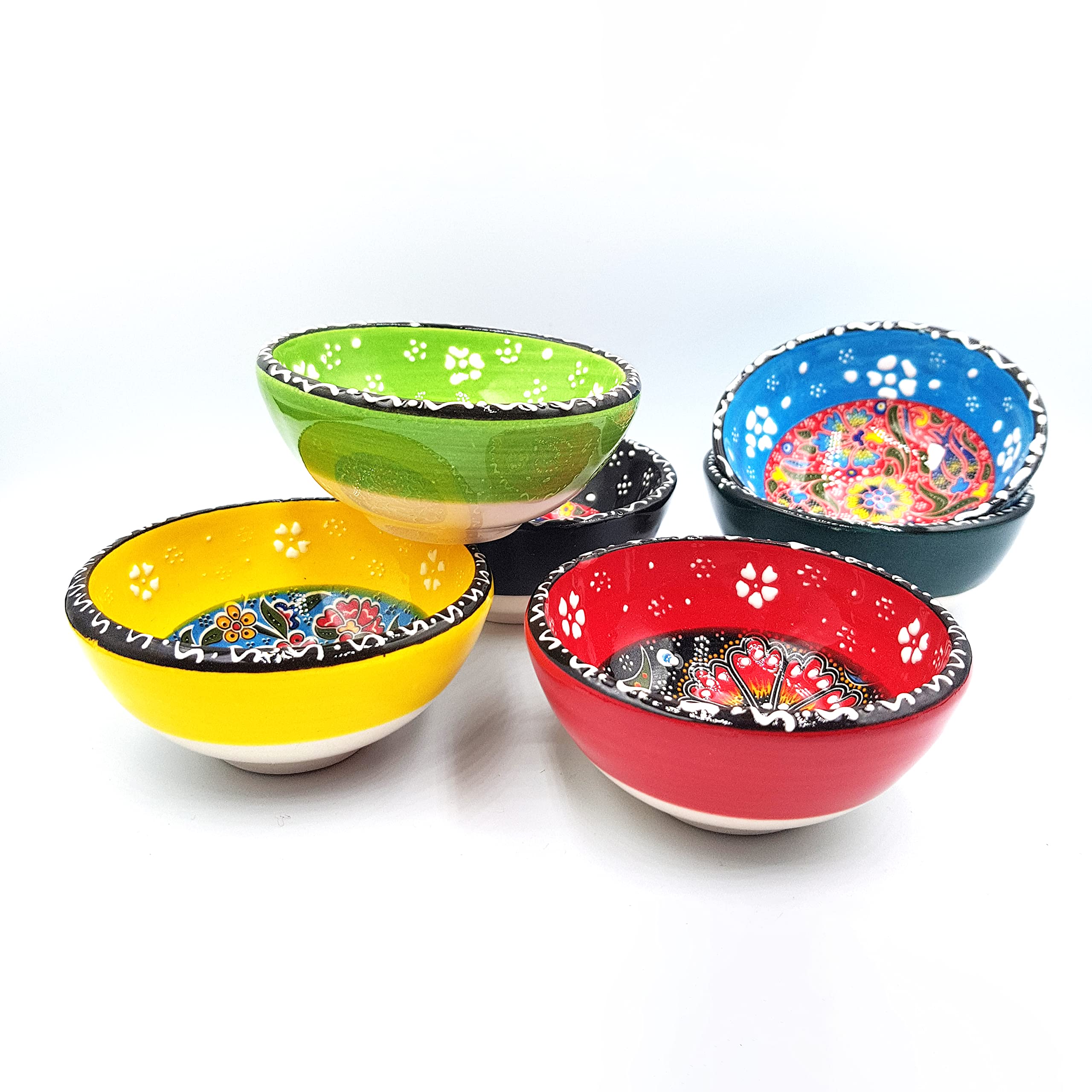 ALACA Cute Decorative Turkish Ceramic Small Bowl- Handpaint Prep Serving Dipping Pinch Charcuterie Finger Salsa Bowls for Ice Cream Dessert Snack Cereal Condiment Rice Side Dish (colorful authentic)