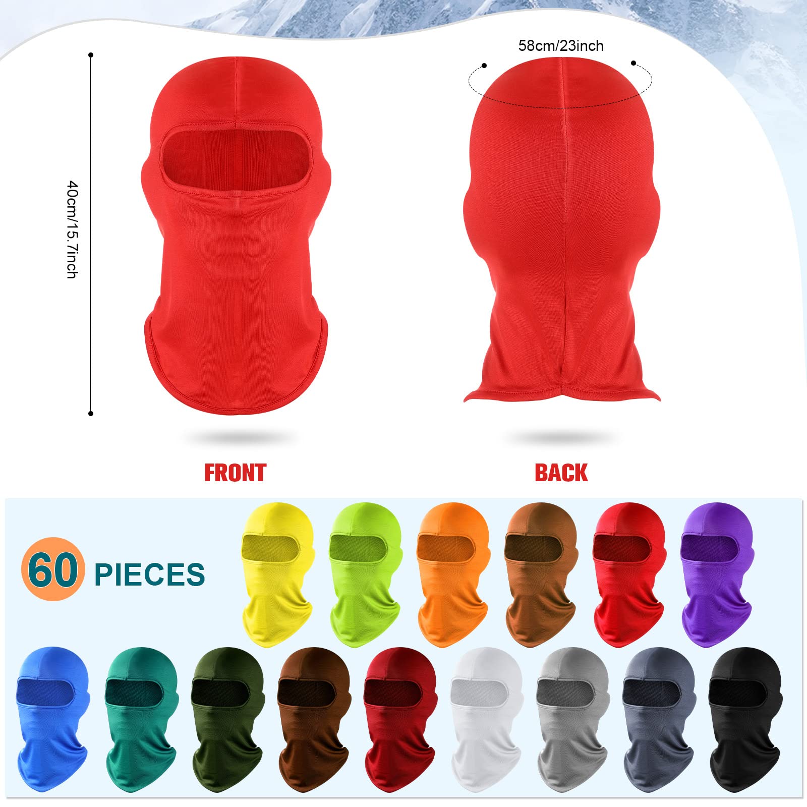 60 Pcs Balaclava Face Masks Men Full Face Cover Balaclava Mask PasamontaƱas Ski Mask Winter Mask for Men Women (Bright Colors)