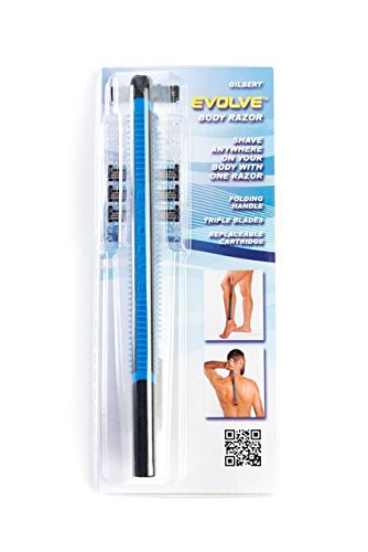 EVOLVE Body Razor Back Shaver Leg Shaver Face Shaver Long Sturdy Folding Handle - 4 Cartridges Included - Shave Wet or Dry - Better Control - Safety Razor Won't Cut Your Back Like Larger Blades