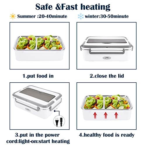 Brynnl Electric Lunch Box Heated Lunch Box for Work/Car/Home, 2023 Upgrade Food Heatable Lunch Box for adults, Portable Lunch Box Durable 304 Stainless Steel Container with Spoon Fork Carrying Bag