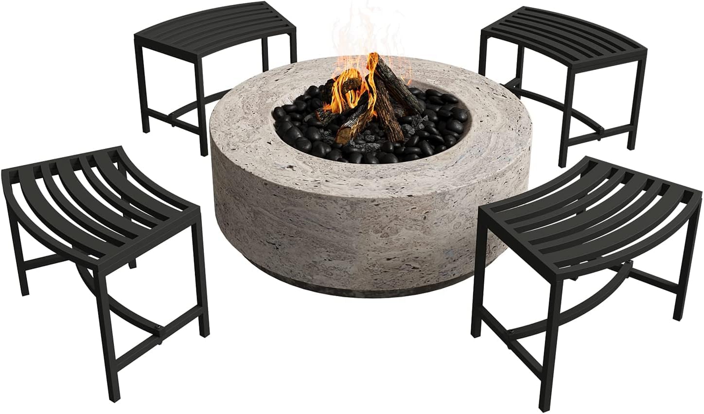 Mingyall Heavy Duty Curved Fire Pit Bench Set of 4, Metal Outside Bench, Outdoor Fire Pit Seating, Steel Backless Fire Pit Bench for Garden, Patio, Porch, Backyard, Plant Stand