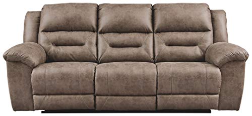 Signature Design by Ashley Stoneland Faux Leather Power Reclining Sofa, Light Brown