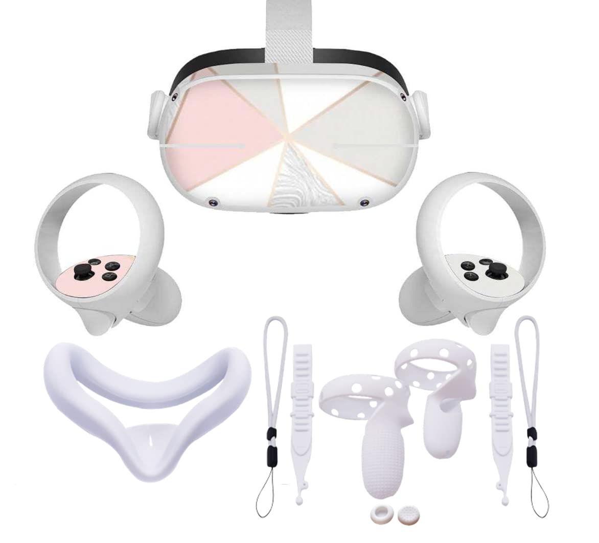 Clean VR Set 3-in-1 Compatible with Oculus Quest 2 Headset/Meta Accessories: Anti-Leakage Face Cover + Non-Slip Grip Covers + Stickers | Sweatproof Anti-Dirty Virtual Reality Decal Skin (Iron Black)
