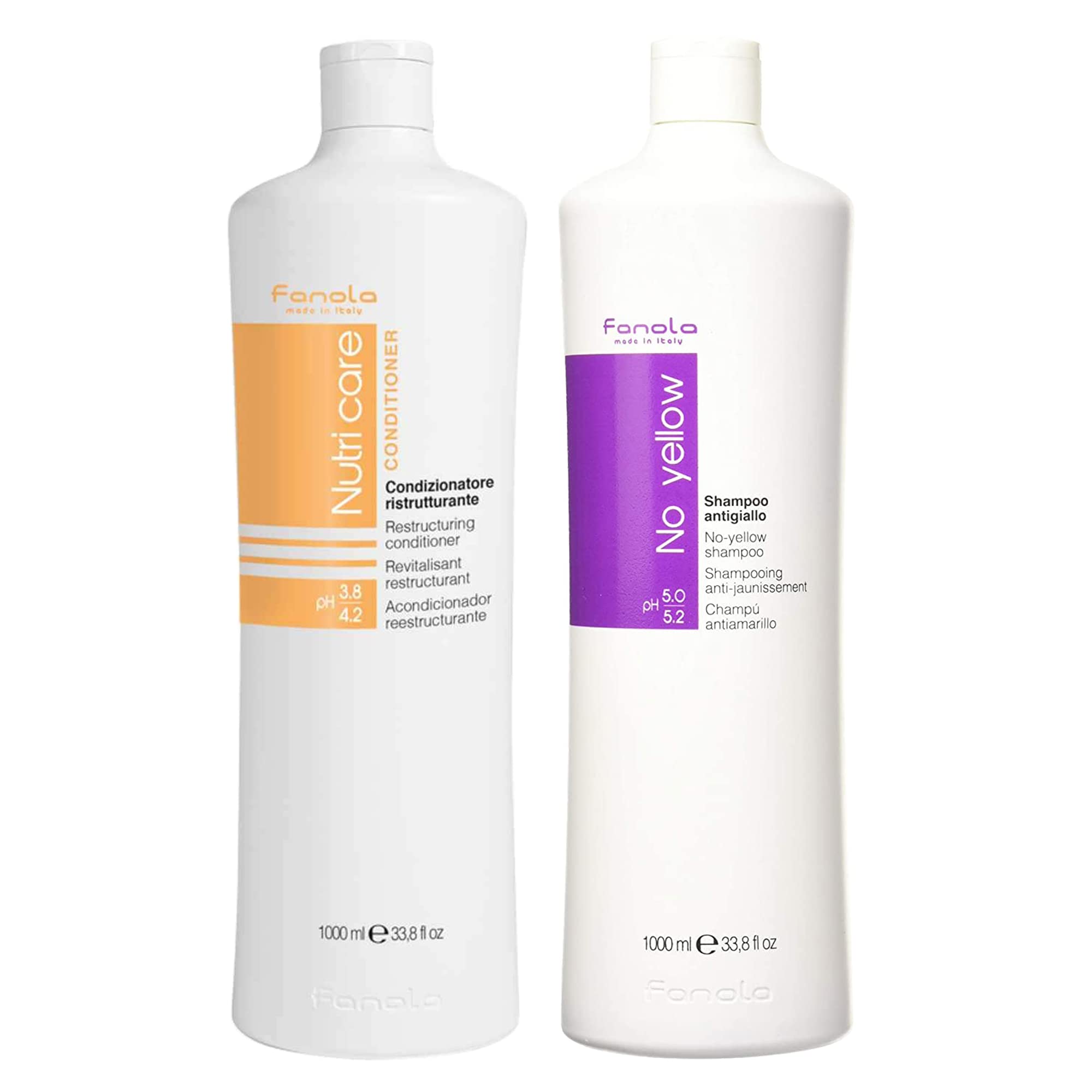 Fanola No Yellow Shampoo & Nutri Care Restructuring Conditioner 33.8 oz / 2pk - Anti Brass Depositing Purple Shampoo Toner for Blonde Hair,Damaged Hair