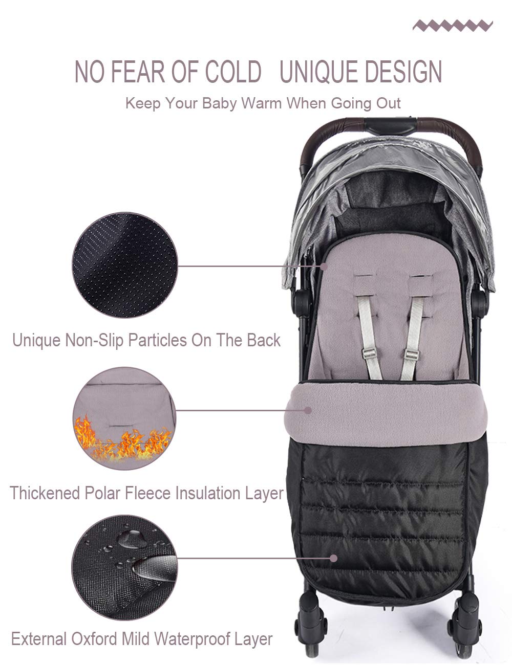 Outdoor Stroller Bunting Bag, Universal 3 in 1 Winter Outdoor Tour Toddler Universal Stroller Sleeping Bag, Cold-Proof Detachable&Temperature Regulation Footmuff for Stroller (Black)