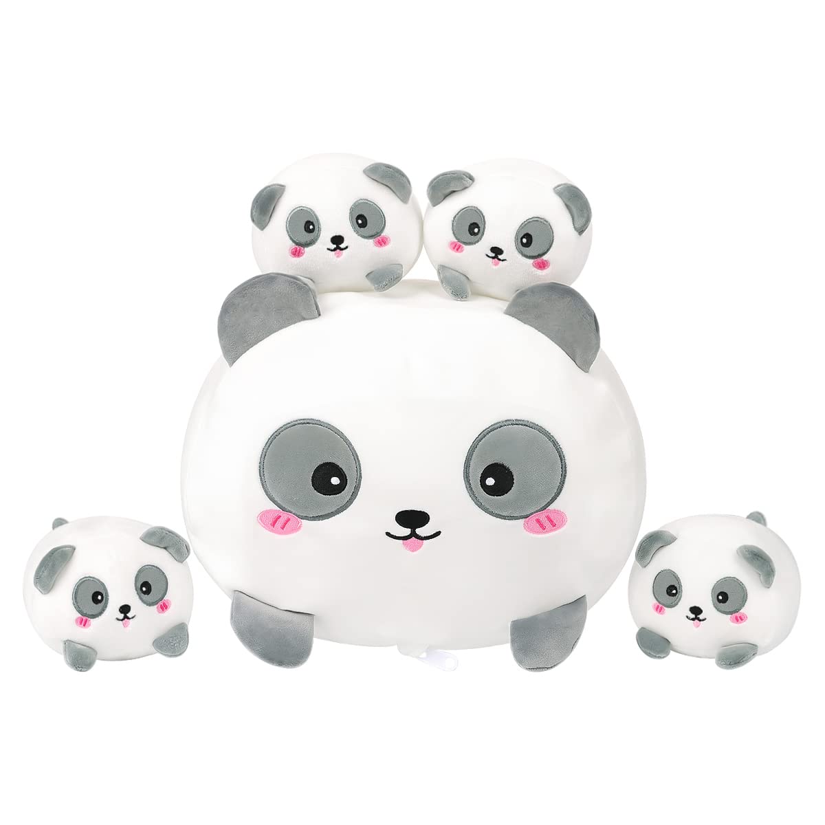 AIXINI Cute Panda Mommy Stuffed Animal with 4 Little Baby Pandas Plush, Super Soft Cartoon Hugging Toy Gifts for Bedding, Kids Sleeping Kawaii Pillow