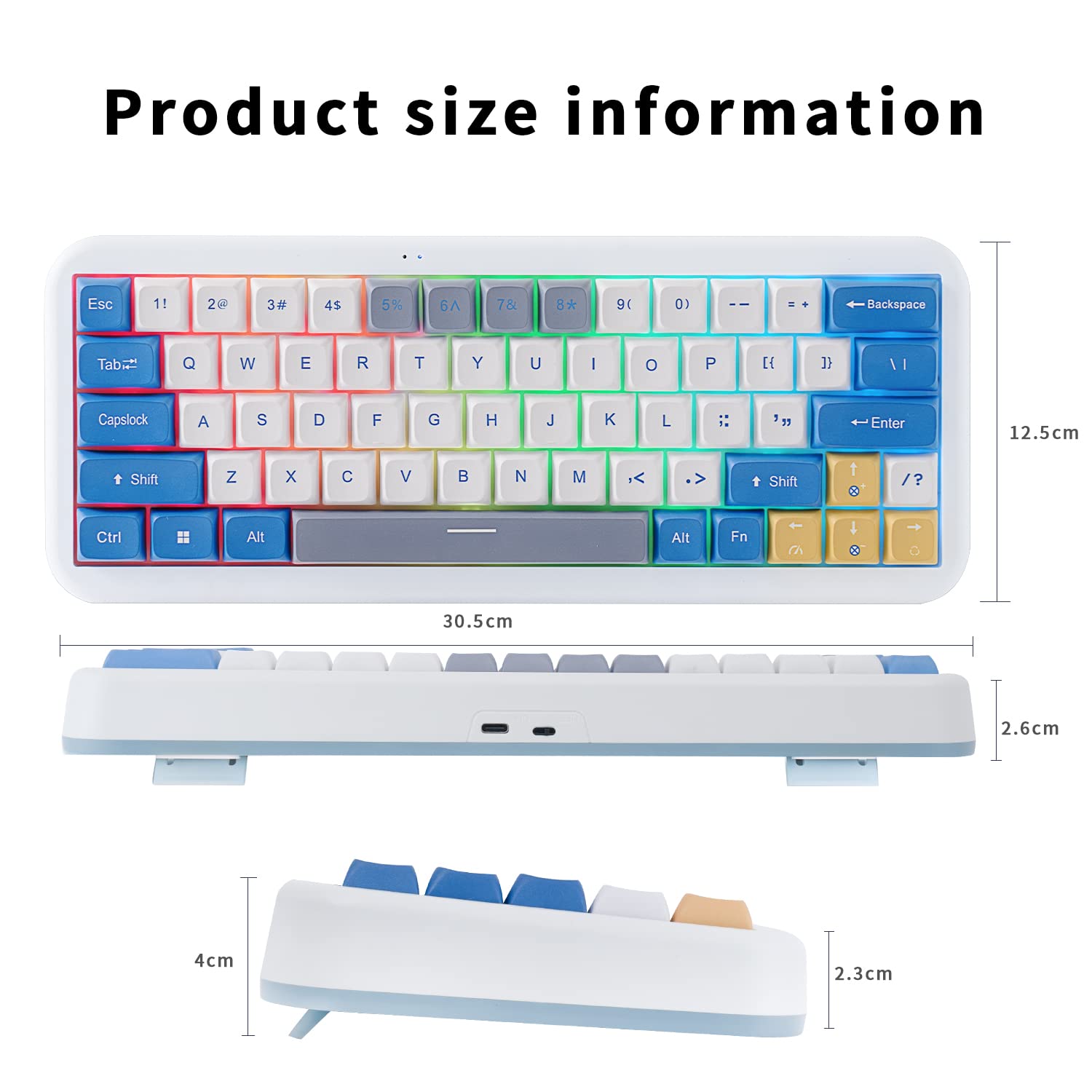 60% RGB Luminous Mechanical Keyboard, PBT Dye Sublimation Keycaps, 63-key Hot Swappable 3-pin/5-pin Switch, Programmable Tri-Mode Bluetooth 5.0/USB-C Wired/2.4GHz Wireless DIY Mechanical Keyboard