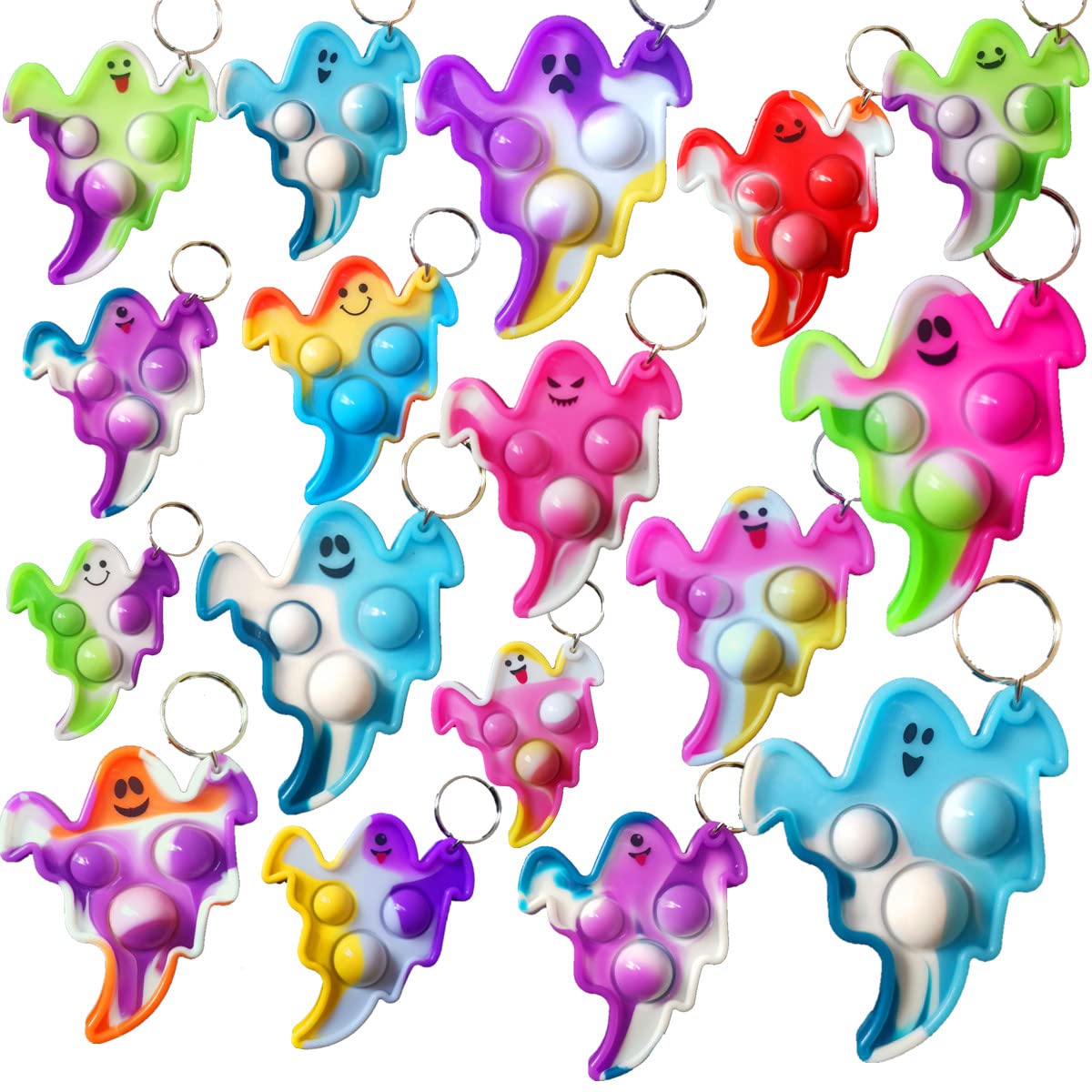 HOZKEAP 24 Packs Bulk Halloween ghost Fidget Bubble Mini Pop Keychain,Small Birthday Party Favors Supplies and Student Prizes