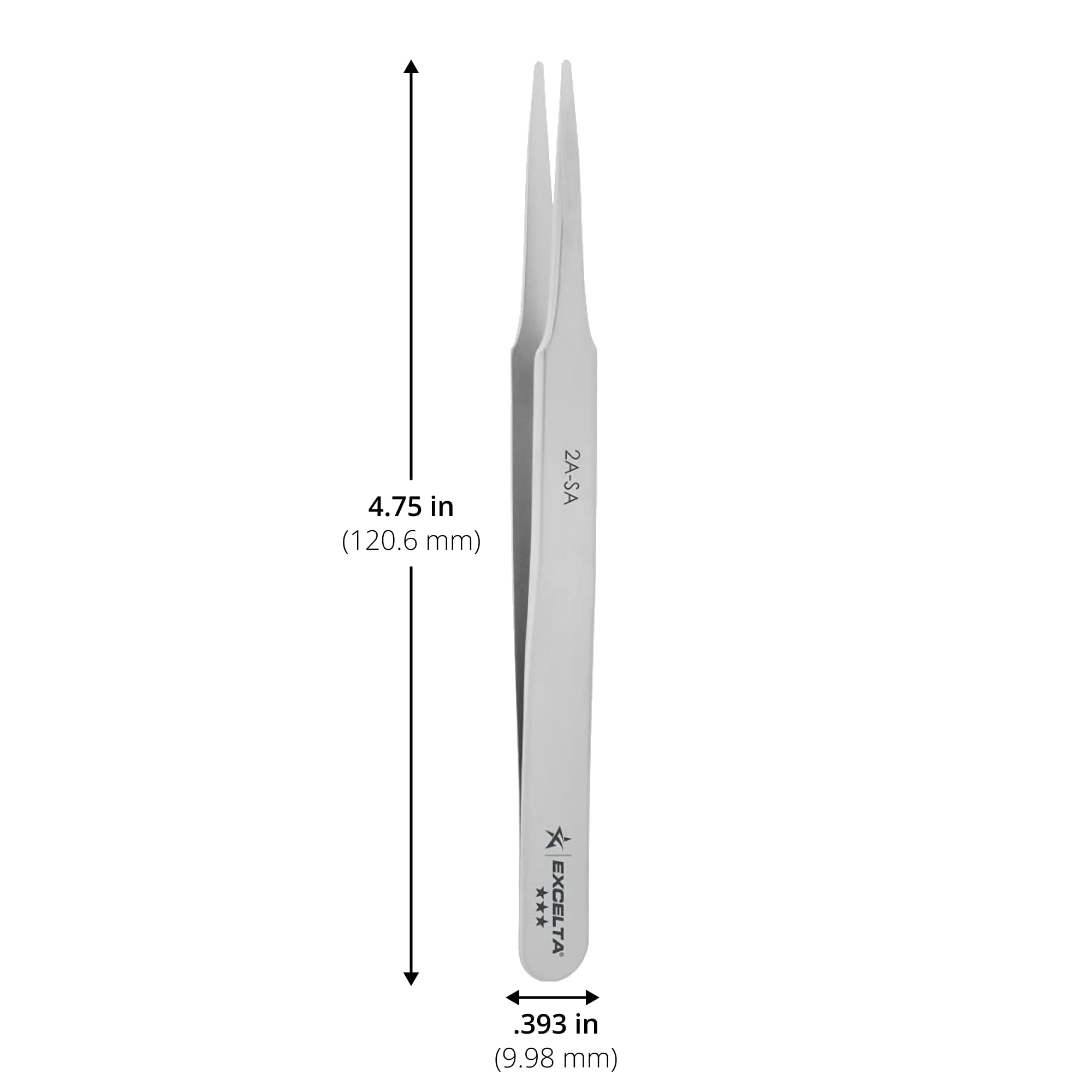 Excelta Ultra-Precision Tweezers, Straight Tapered Flat Point, Anti-Magnetic Stainless Steel, 4.75" Length, 0.059” Wide, Professional