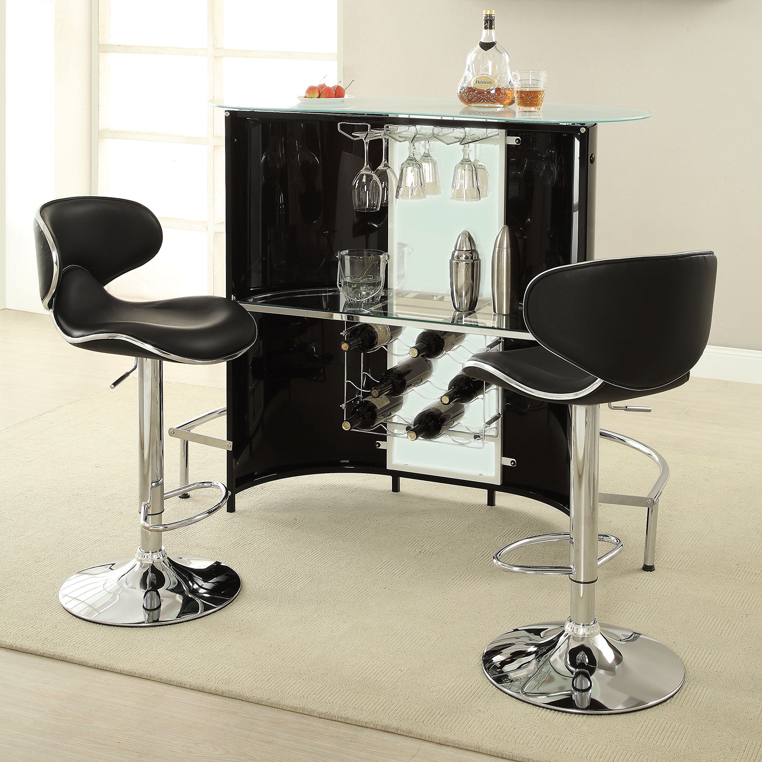 Coaster Home Furnishings Lacewing 1-Shelf Bar Unit Glossy Black and White