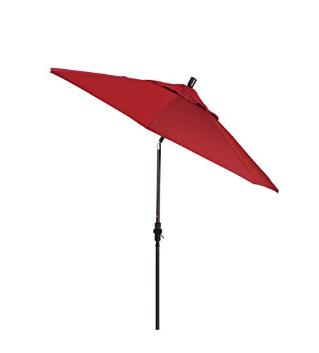 California Umbrella 9' Round Aluminum Market Umbrella, Crank Lift, Collar Tilt, Bronze Pole, Red Olefin