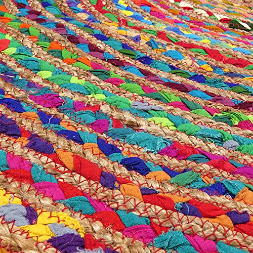 Eyes of India - 6 ft Round Colorful Natural Jute Chindi Sisal Woven Area Braided Rug Boho Chic Bohemian Accent Indian Handmade Handwoven