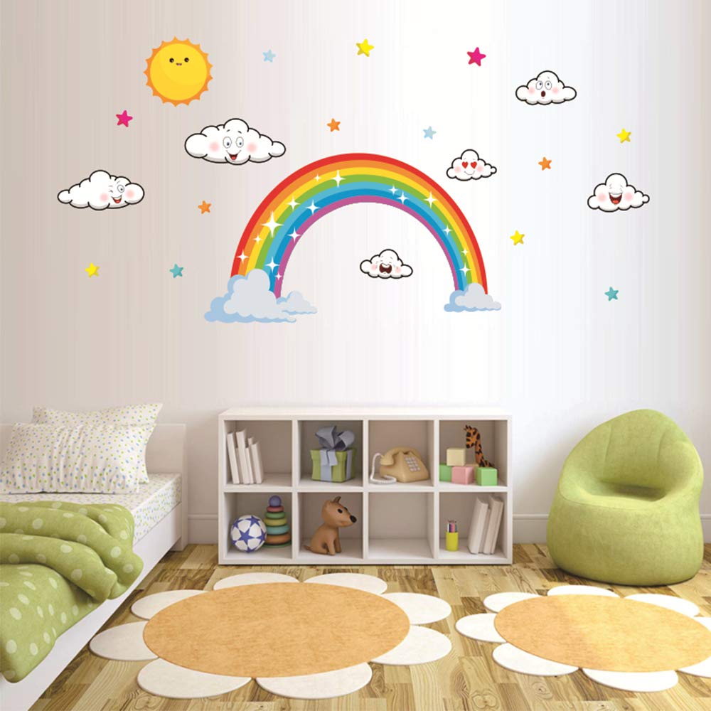 Mendom Rainbow,Sun and Clouds Wall Decals, Peel and Stick Removable Wall Stickers for Kids Nursery Bedroom Living Room,Wall Decor 28.7x15.7inch