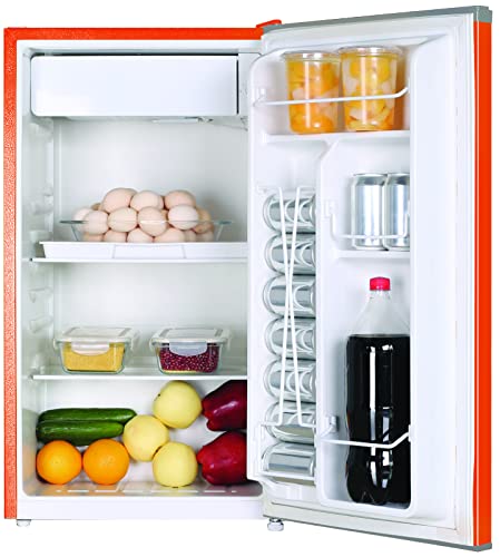 ARCTIC CHEF Mini Refrigerator-Freezer Compartment-Adjustable Thermostat Control-Reversible Doors-Ideal for Dorm, Office, RV, Garage, Apartment-ORANGE, 3.2 CU.FT