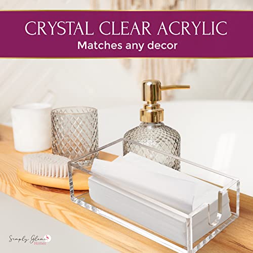 Acrylic Napkin Holder for Bathroom - With Rounded Corners and Hygienic Non-Slip Pads, Clear, Durable Bathroom Napkin Holder Tray, made Deeper to reduce refills 8.9 x 4.5 x 2.5” Inside