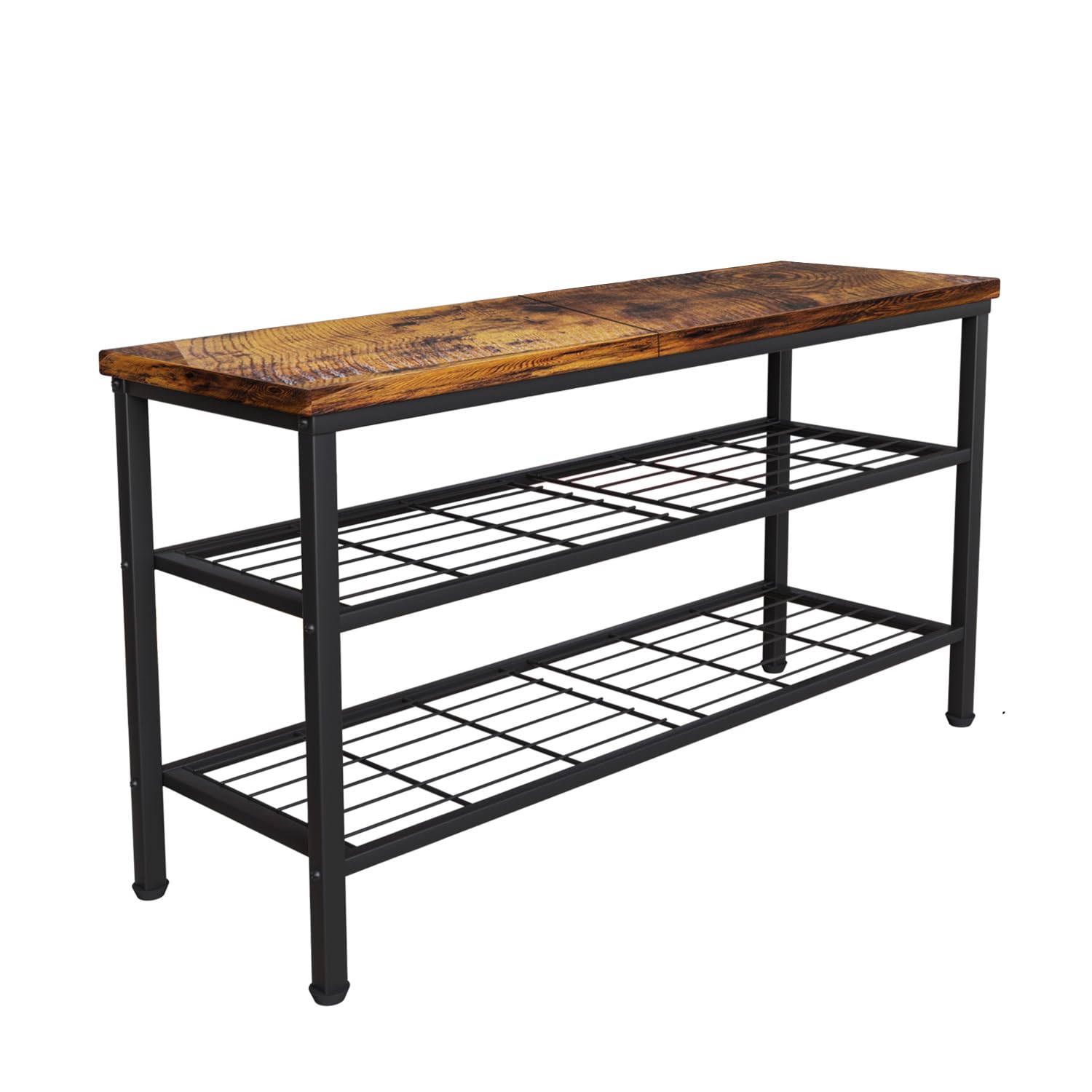 Glynym 3-Tier Metal Shoe Rack with Wood Top,Shoe Organizer for Closet, Stackable Shoe Storage Organizer,Industrial Shoe Organizer Shelf Bench Storage,Bronze28.5 W × 18" H
