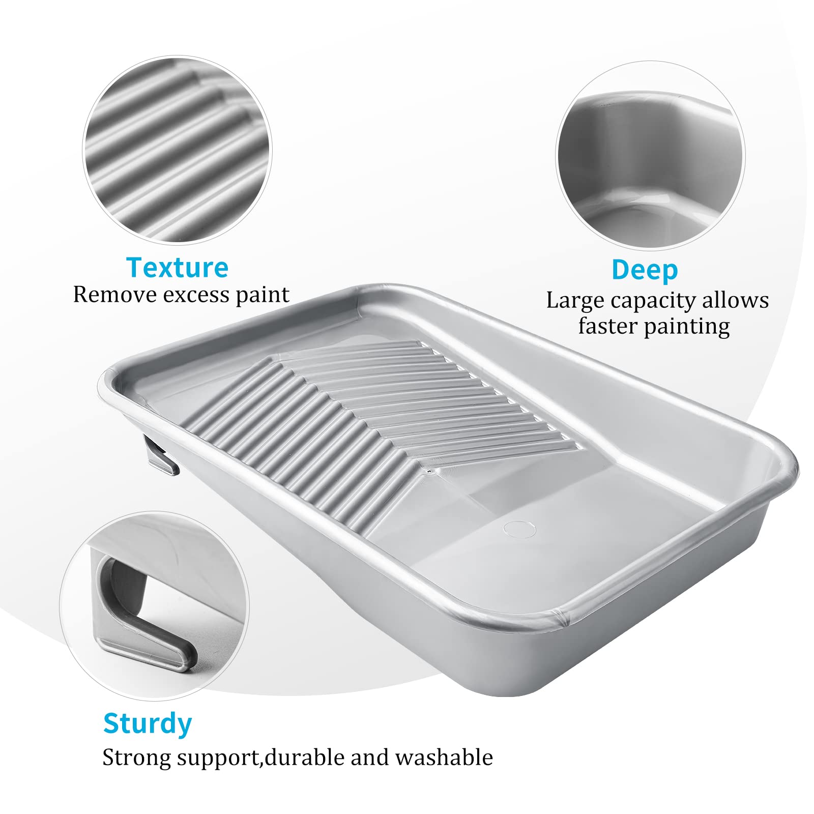 Mister Rui Paint Tray,12 Pack 9 Inch Paint Roller Tray, Disposable Paint Tray with Liner and 5 Wire Roller Frame, Plastic Paint Tray Washable and Reusable, Textured Paint Tray with Deep Capacity