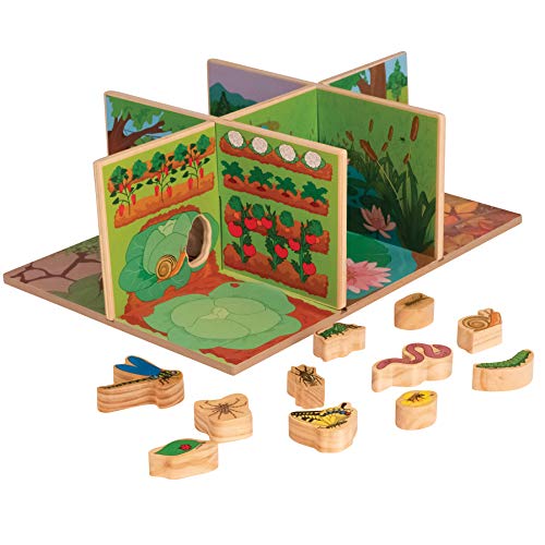 THE FRECKLED FROG Pretend 'N' Play Minibeasts - Set of 11 Bug Blocks Plus Illustrated Habitat Pieces - Ages 2+ - Wooden Insect Block Play Toy for Toddlers