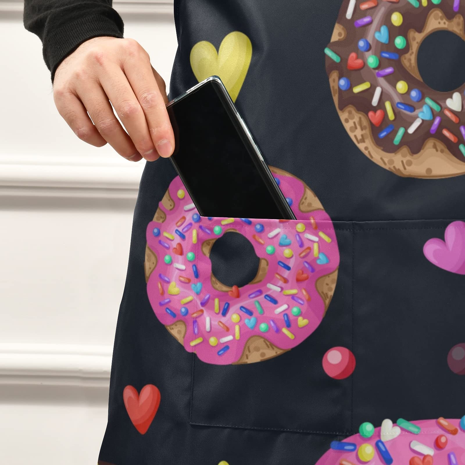 ALAZA H Yummy Donuts Adjustable neck strap Bib Aprons with 2 Roomy Pockets