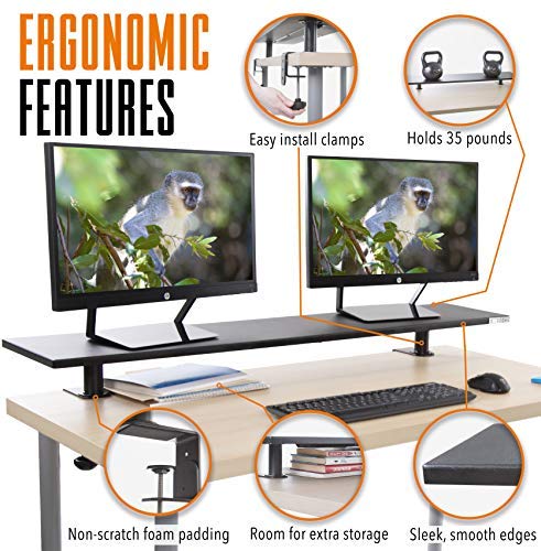 Stand Steady 48" Clamp-on Desk Shelf - Extra Large Surface Supports 3 Monitors - Sturdy 4 ft Monitor Stand Riser Easily Attaches with Clamp - No Screws Needed! (Large - 48 Inch)