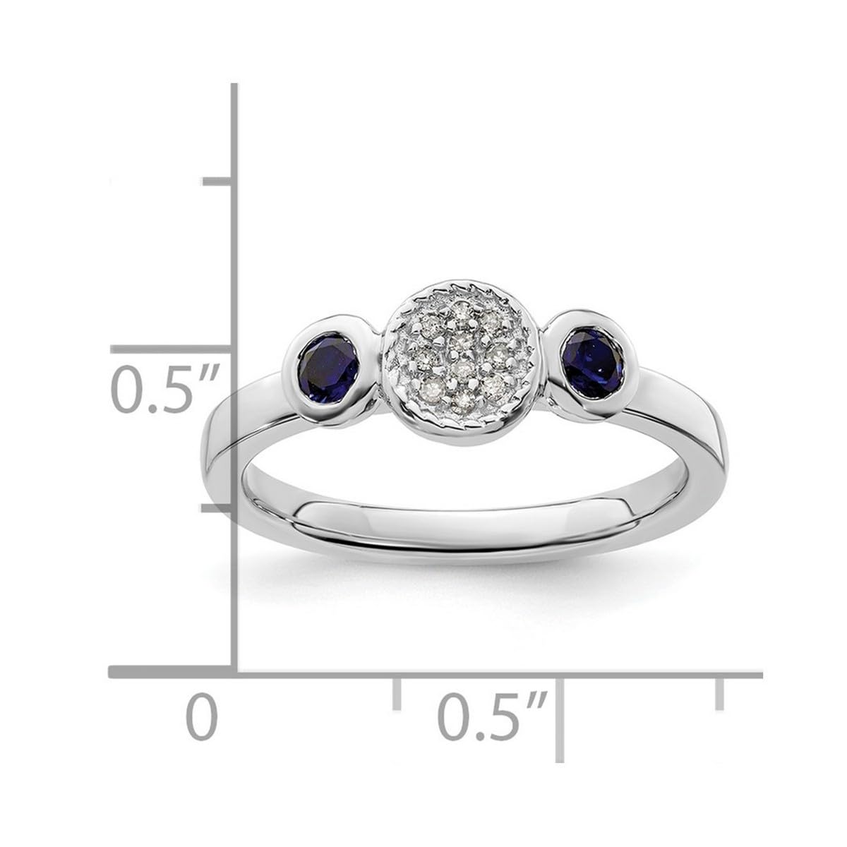 925 Sterling Silver Bezel Polished Prong set Stackable Expressions Db Round Created Sapphire and Dia. Ring Size 8 Jewelry for Women