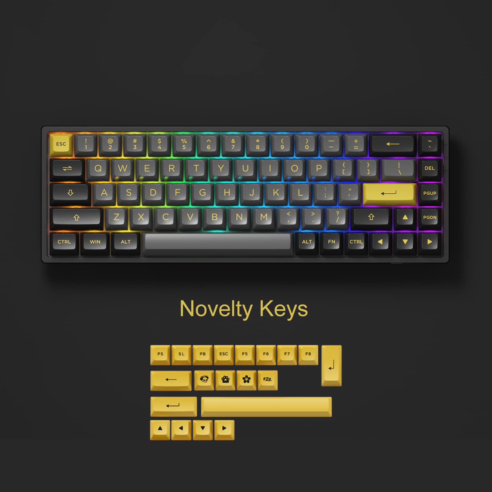 Akko 3068B Plus Black & Gold 65% Percent Hot Swappable Mechanical Keyboard Wireless with Extra 90pcs Jelly Black Linear Switches, Wired/Bluetooth RGB Gaming Keyboard with PBT Keycaps