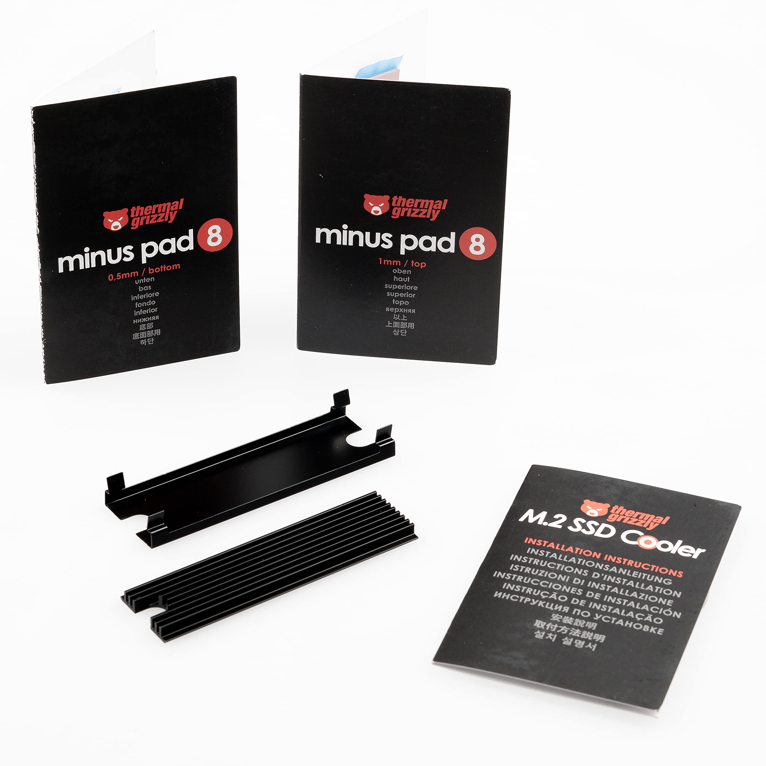 Thermal Grizzly - NVMe M.2 SSD Cooler - Including 2X Matching Minus Pad 8 Thermal Pads - Compatible with Various Manufacturers Like Samsung, Kingston, ADATA