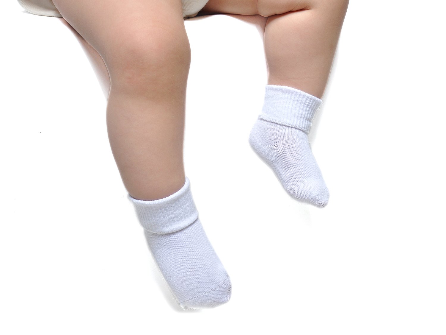 EPEIUS Unisex-Baby Socks Newborn Girl Seamless Turn Cuff Socks Cotton Rich Baby Boy Booties Socks White 6 Pair Pack,0-3 Months