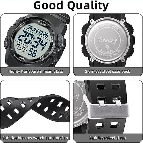 Beeasy Men Digital Sports Watch,Waterproof Watch with Stopwatch Countdown Timer Alarm Function Dual Time Watch for Mens Student