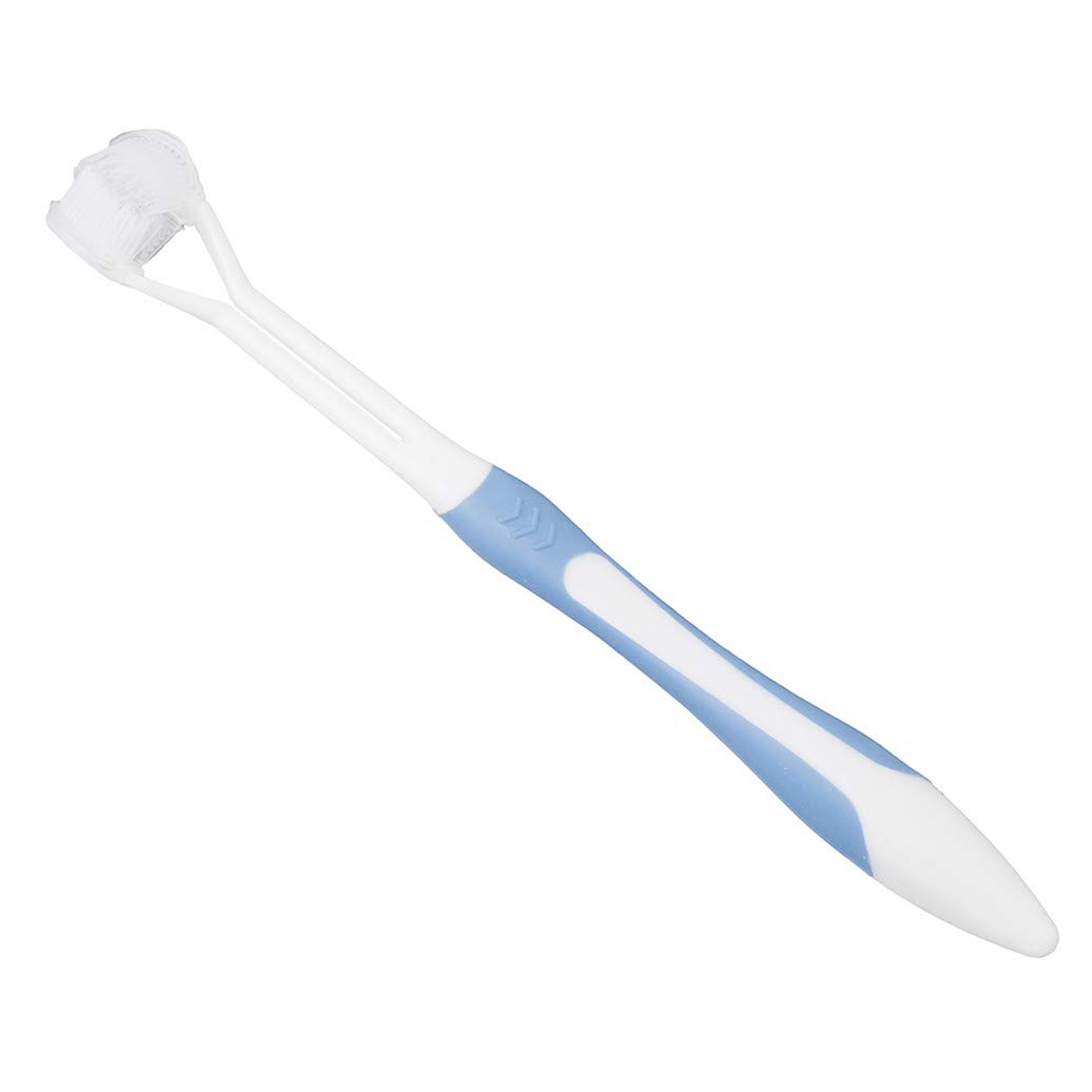 GOMYIE 3 Sided Toothbrushs Adult Child Manual Toothbrushes Soft Bristle Tooth Brush(Blue)