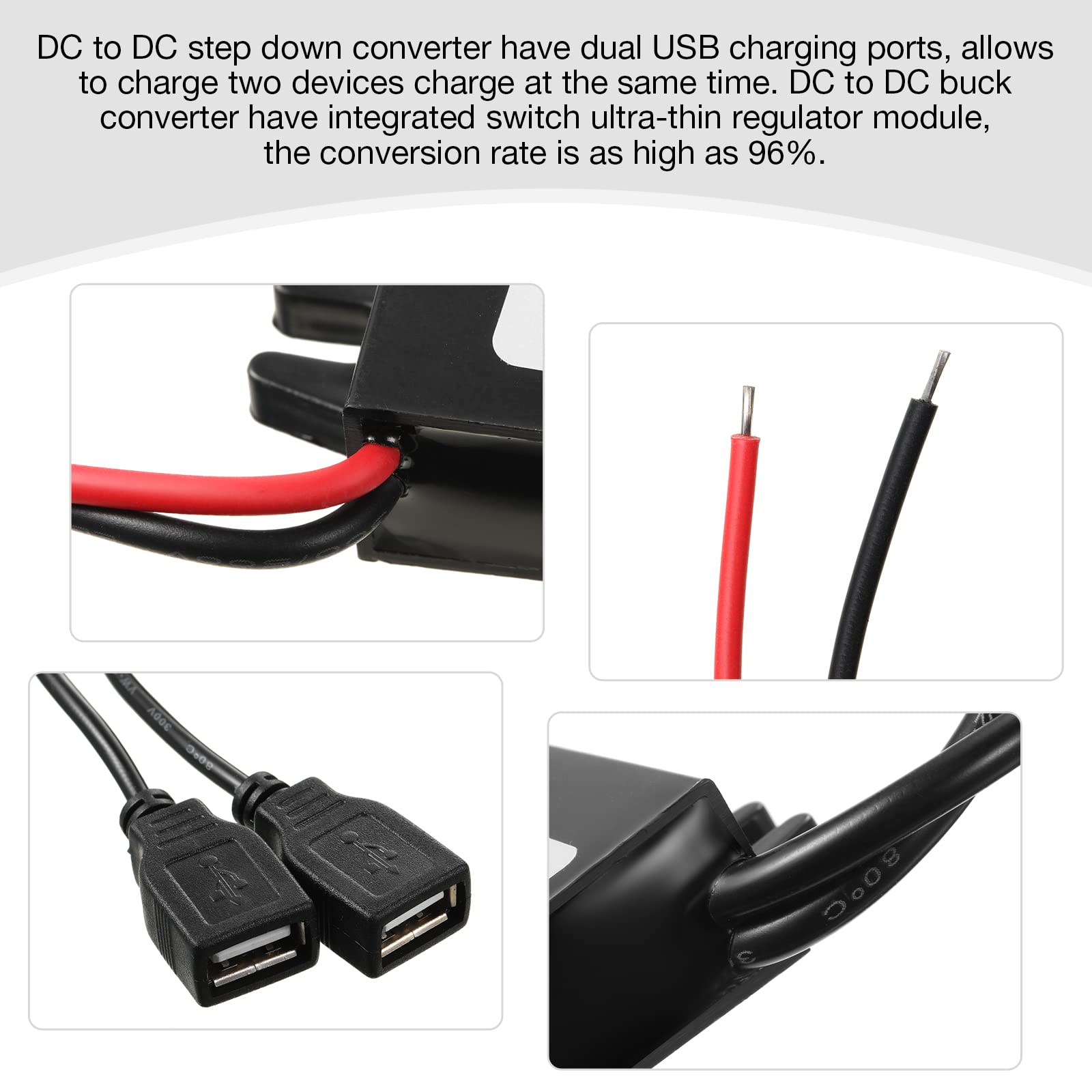 8 Pcs Pieces DC Converter 12V to 5V 3A 15W DC Buck Converter Module, DC to DC Reduced Voltage Regulator Car Power Converter Output Power Adapter, Double USB Interface