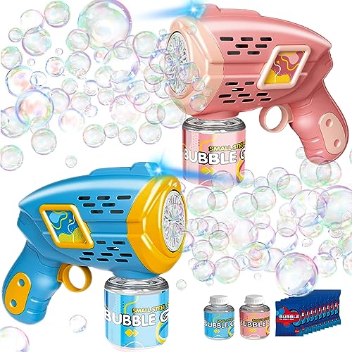 Bubble Machine Bubble Gun for Toddlers 1-3, Automatic 2 Bubble Guns with Rich Bubbles and Colorful Light Kids Toys for Boys Girls Outdoor Wedding Bubbles Party Favors Birthday Gifts