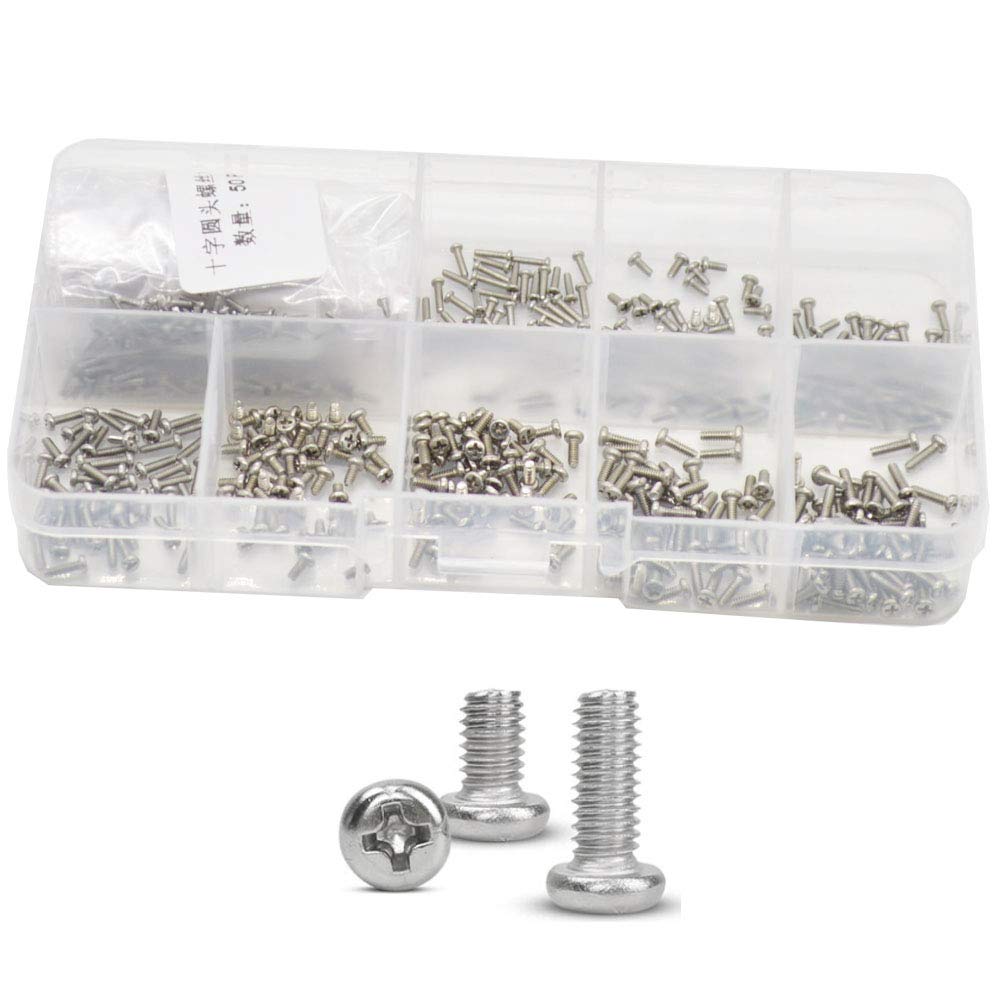 M1 M1.2 M1.4 M1.6 Pan Head Small Machine Screw Phillips Round Head Metric Thread Bolt Assortment Kit 304 Stainless Steel