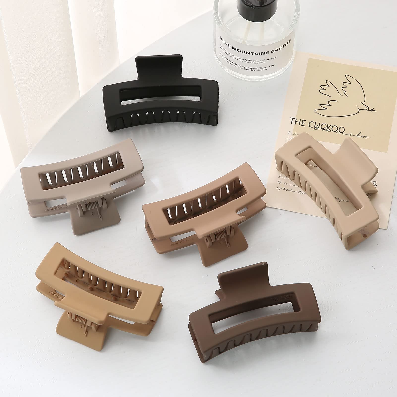 6 PCS Hair Claw Clips, Square Hair Clip for Women Girls, 3.5ββ Neutral Colors Rectangular Claw for Thick Thin Hair, Medium Matte Strong Hold Non-slip Jaw Clips