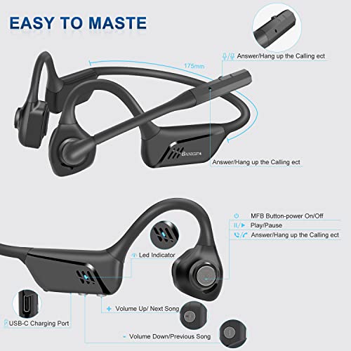 BANIGIPA Bluetooth Headset with Microphone, Open Ear Headphones Wireless Bluetooth Noise Cancelling for Laptop PC Computer Cell Phones, Air Conduction Headphones for Office Meeting Home Working-16 Hrs