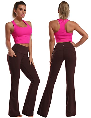 BUBBLELIME 29"/31"/33"/35" 4 Styles Women's Bootcut Yoga Pants Tummy Control - Side Pockets_MAHOGANYMAROON XL_29" Inseam