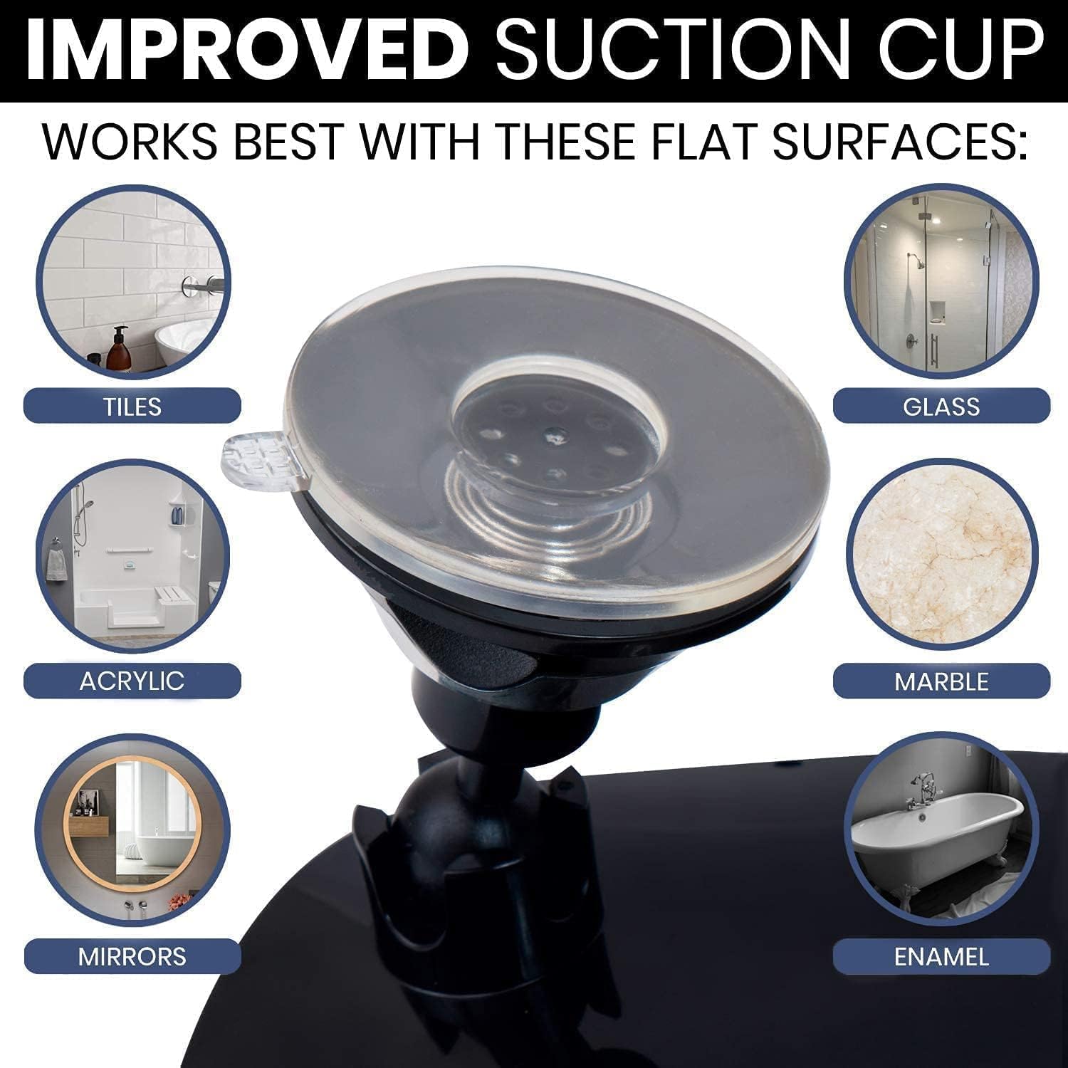 MIRRORVANA Dual Antifog Shower Mirror for Shaving - Shatterproof Mirror with Razor Holder, Upgraded Suction, 360° Swivel (8" Round, Black)