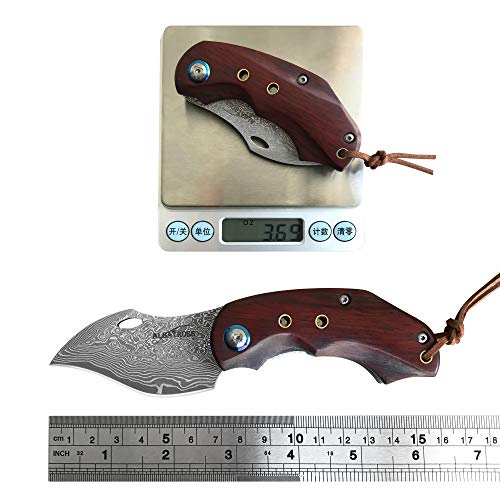 ALBATROSS HGDK003 Sharp Damascus Folding Pocket Knife with Liner Lock, Yellow Sandalwood Handle, 6-INCH, Gifts/Collections