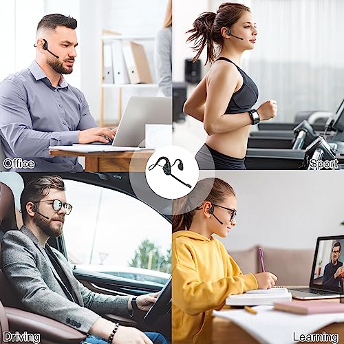 BANIGIPA Bluetooth Headset with Boom Microphone, Open Ear Headphones w/Noise Canceling Mic, Wireless Headset for Phone Laptop PC Computer, Light and Comfortable for Office Meeting Home Working-10 Hrs