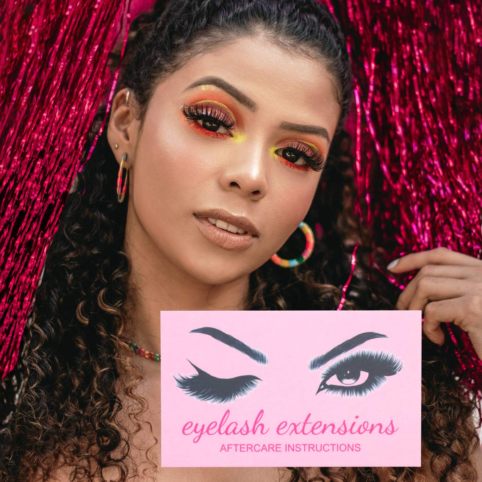 50 Lash Extension Aftercare card, Lash Aftercare Instruction, Lash client cards, Lash Technicians accessories,HOT PINK
